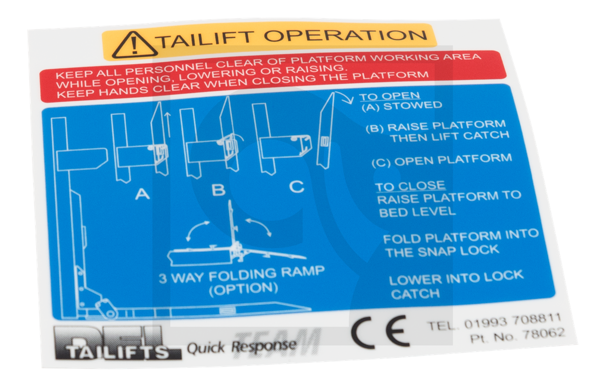 TAILIFT OPERATION DECAL, DL500/ PC300 DEL78062 - Labels/stencils ...